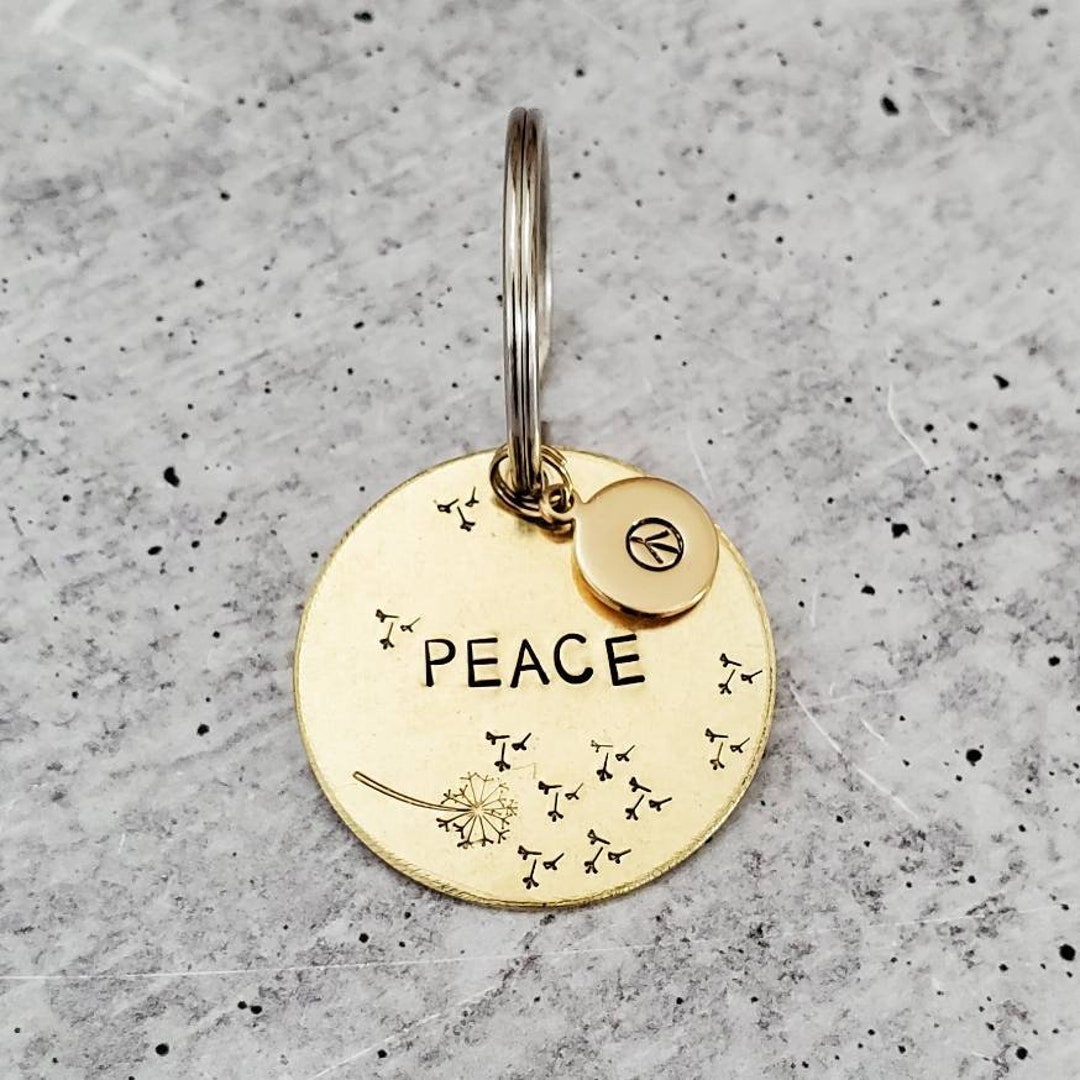 PEACE Keychain -peace Sign Dandelion Key Ring - Inspirational Token for ...