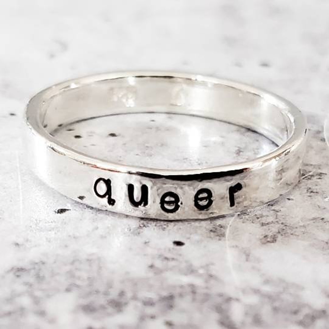 QUEER Silver Ring LGBTQIA Pride Jewelry Cute Accessory for LGBTQ Gift ...