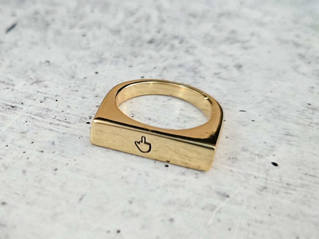 Middle Finger Midi Gold Plated Flat Top Ring Funny FCK Ring Subtle Fck off Jewelry for Teens ...