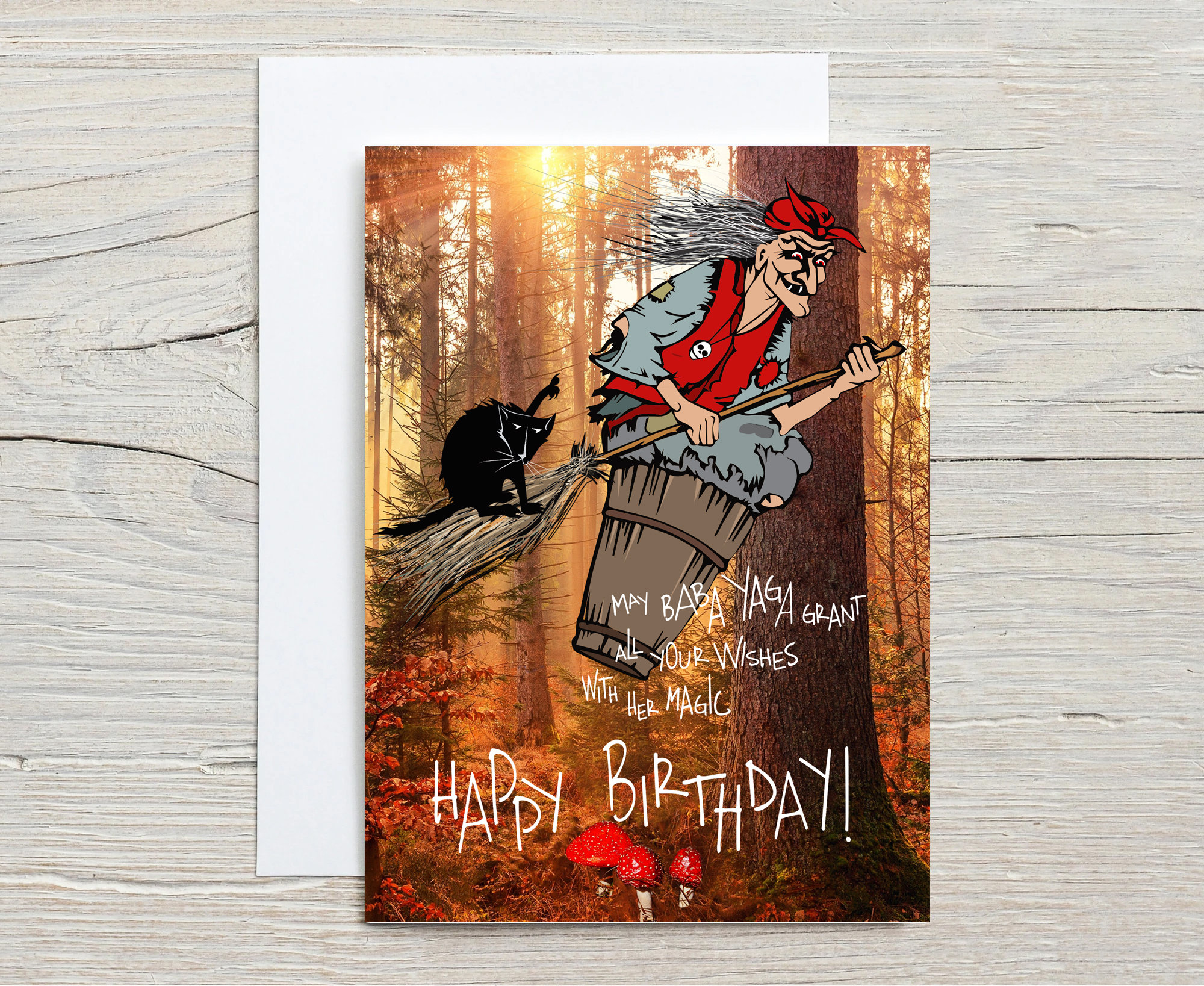 Happy Birthday Greeting Card Baba Yaga in the Forest | Etsy
