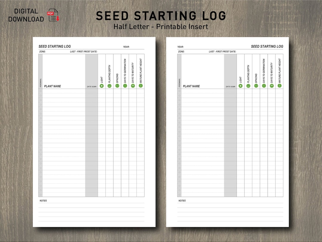 Seed Starter Log & Seed Packet Cut Out | Printable Insert | Half-letter ...