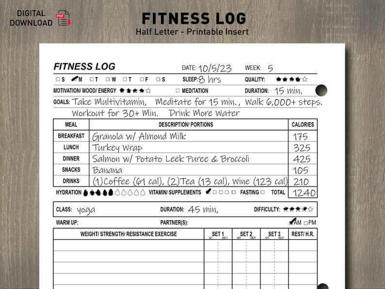 Fitness Log | Workout Tracker | Instant Download | Printable | 5.5" X 8 ...