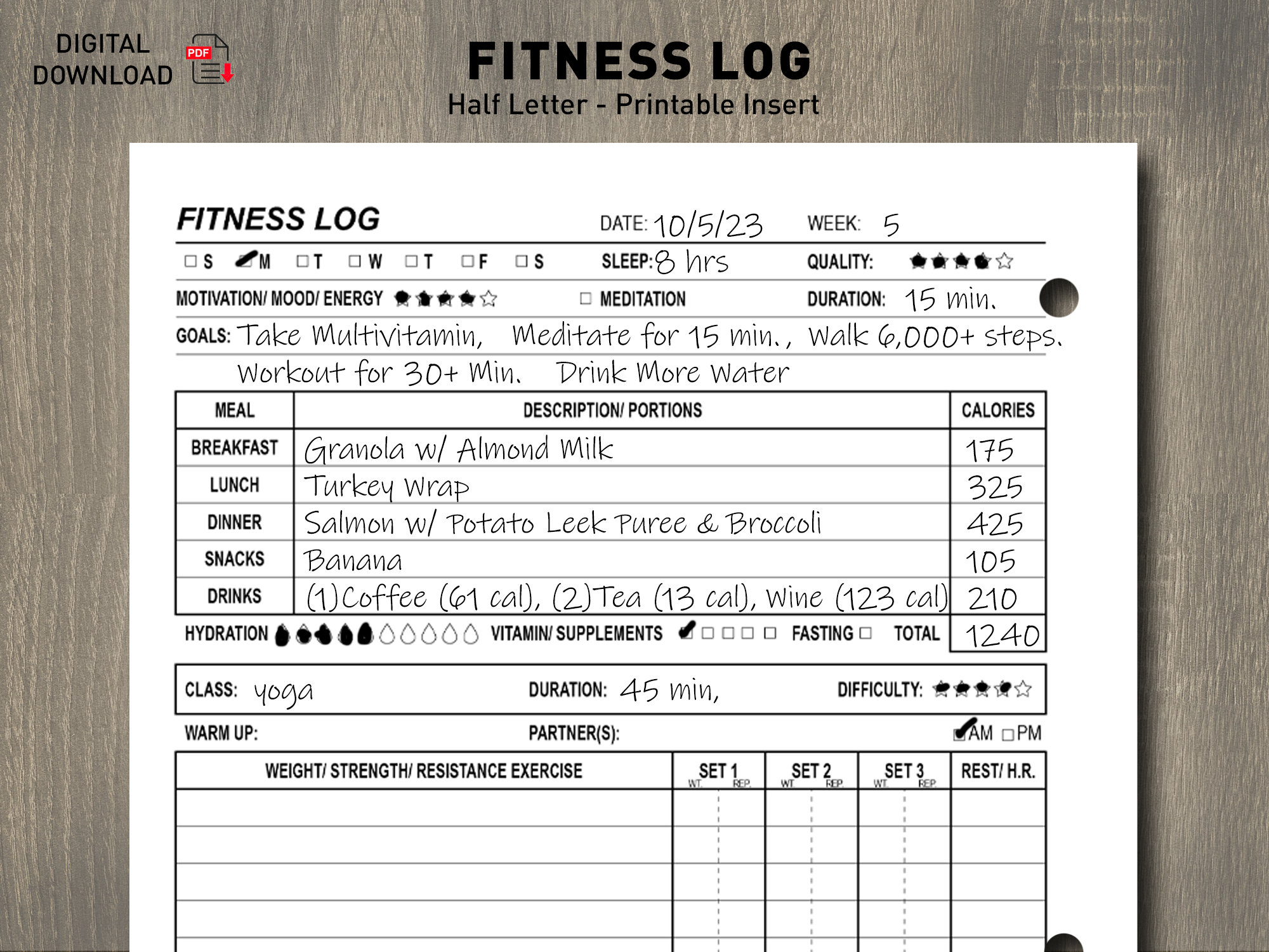 Fitness Log | Workout Tracker | Instant Download | Printable | 5.5" X 8 ...