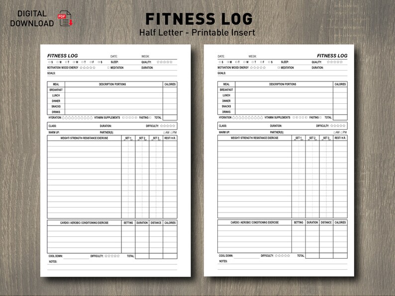 Fitness Log | Workout Tracker | Instant Download | Printable | 5.5" X 8 ...