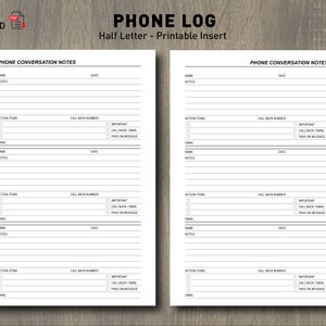 Printable Phone Conversation Log Call Tracker Printable Insert Half ...