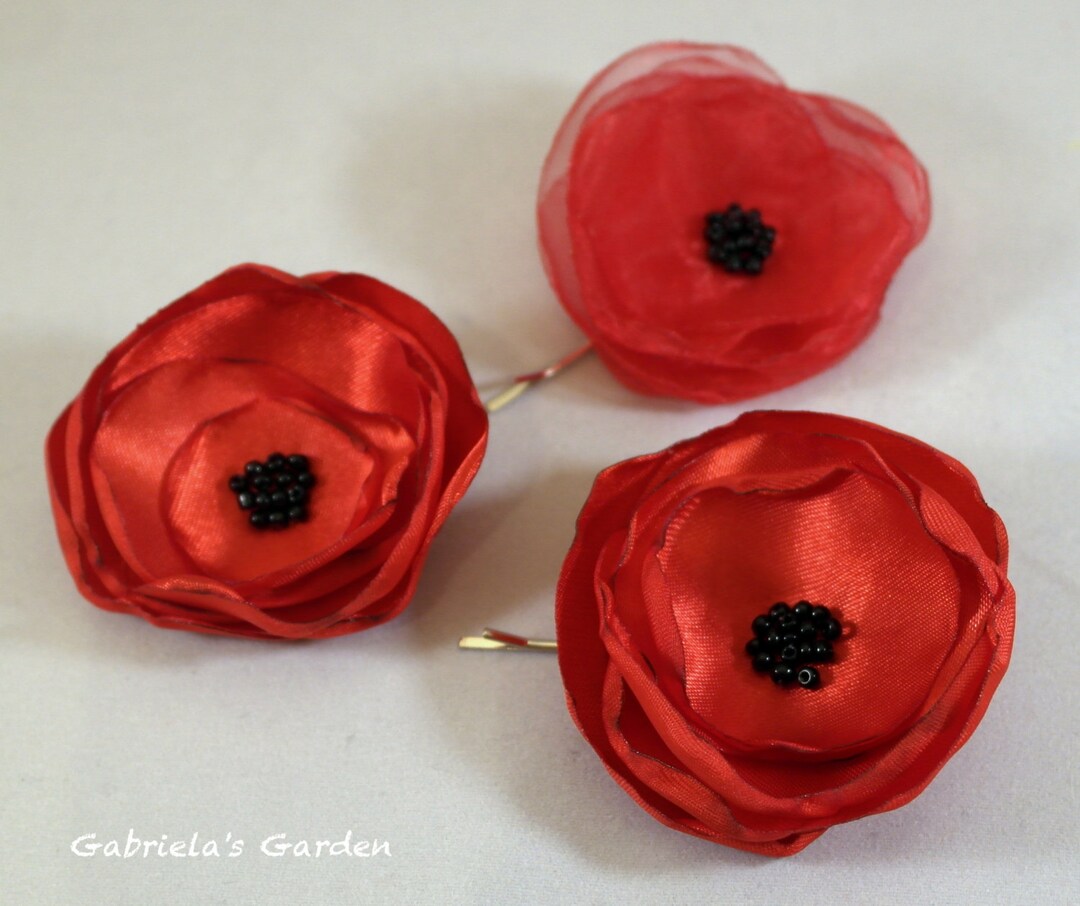 Martisor, Red Poppy, Bobby Pins, Brooch, Satin and Organza Red Poppy ...