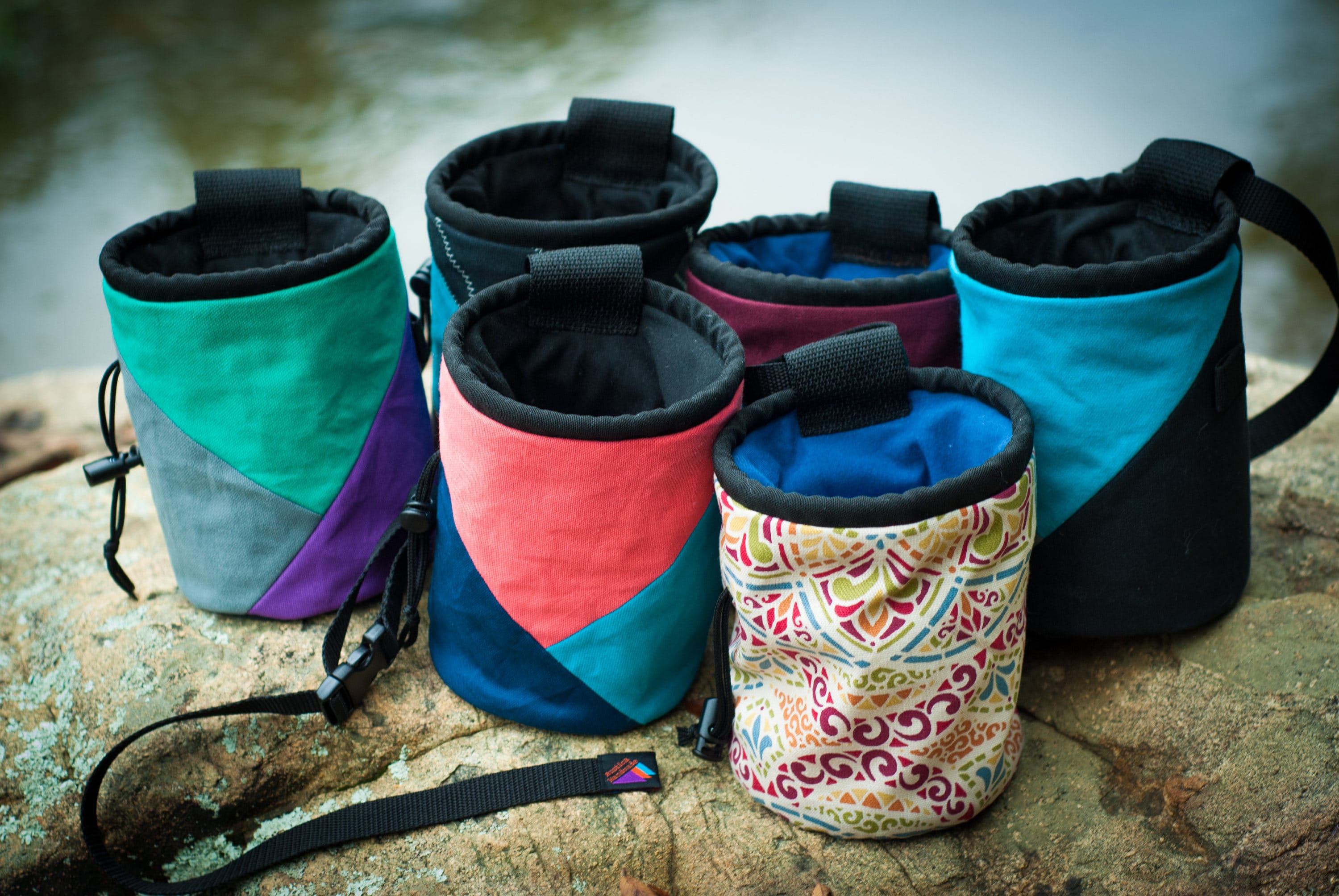 Rock Climbing Chalk Bag Yellow Pink Aqua Triangle Design - Etsy