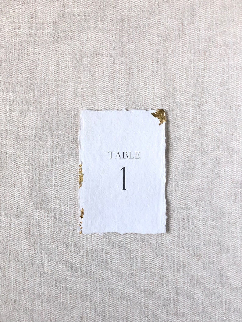 Gold or Silver Leaf Table Number Signs on Handmade Paper | Etsy