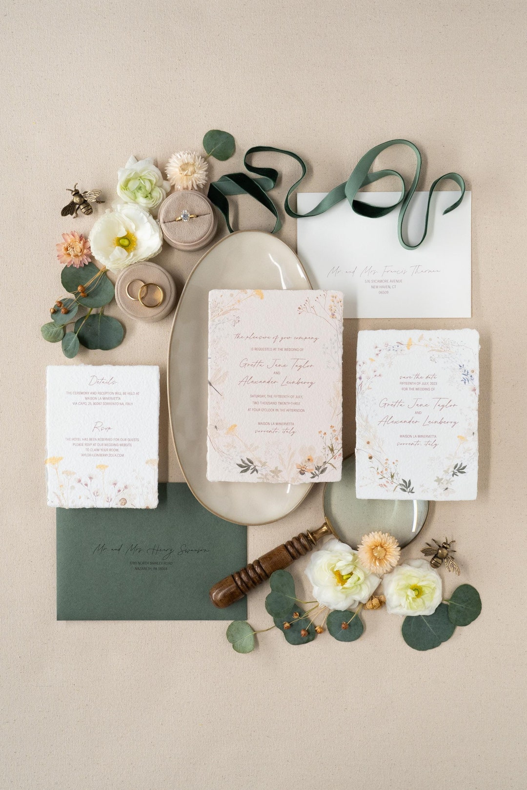 Wildflower Meadow Garden Wedding Invitations on Handmade Paper ...