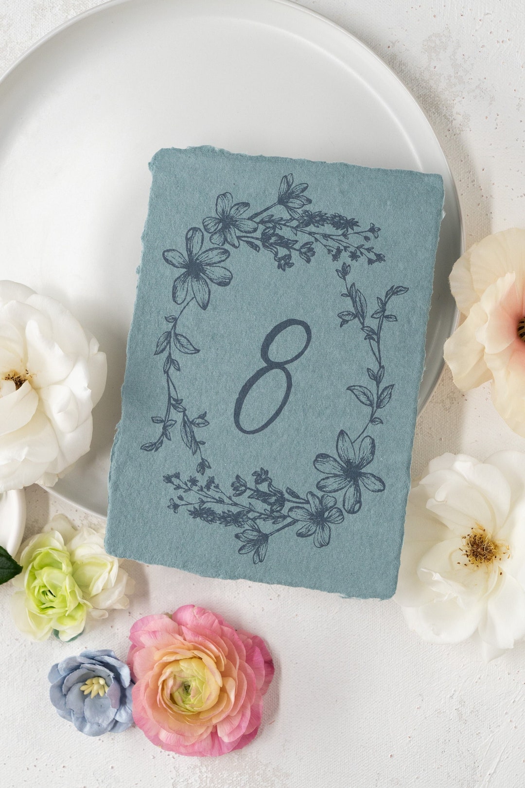 Dusty Blue Floral Table Numbers - Etsy