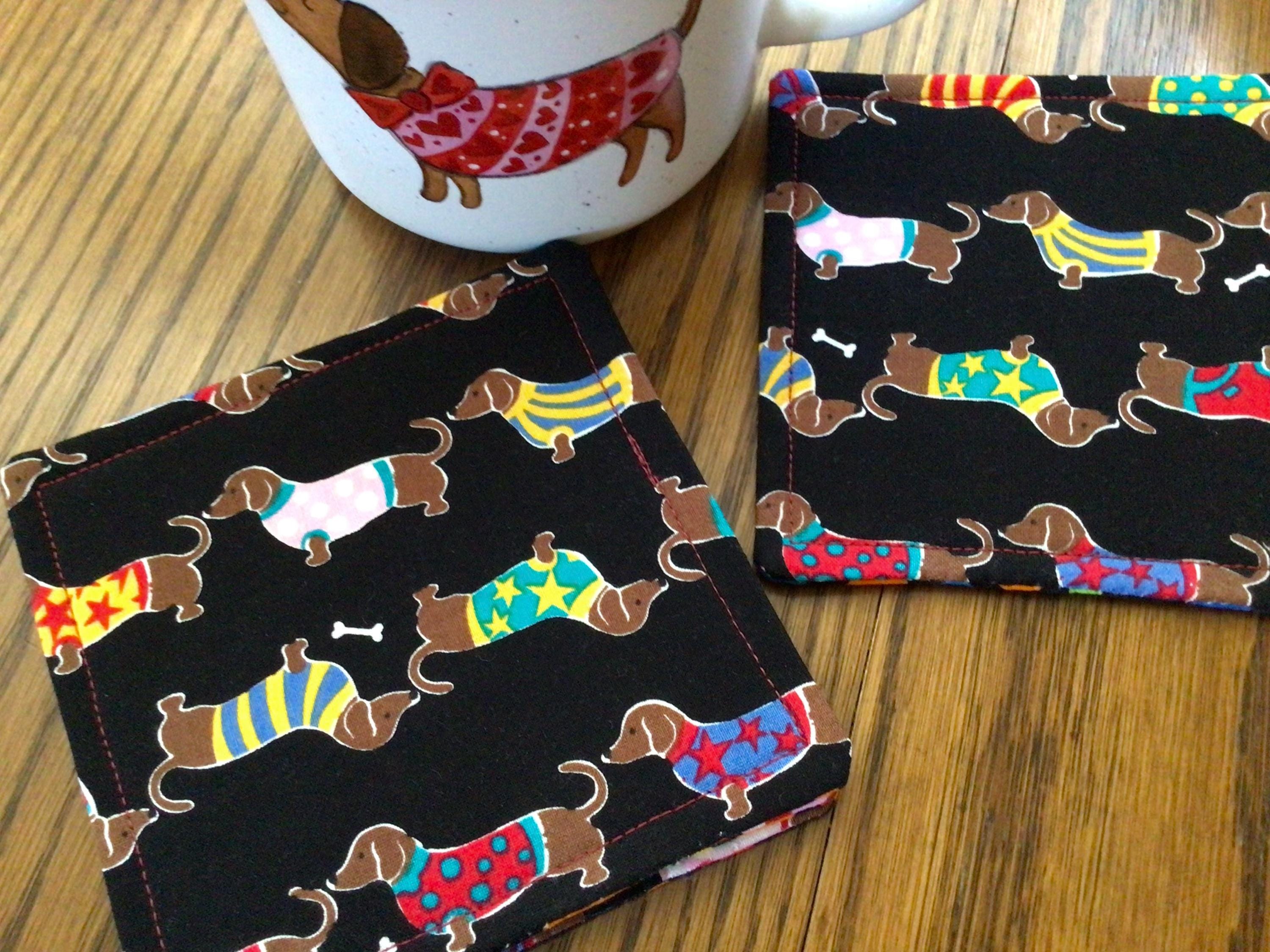 Quilted Dachshund Coasters Set Of 4 Doxie Coasters Doxies In Sweaters