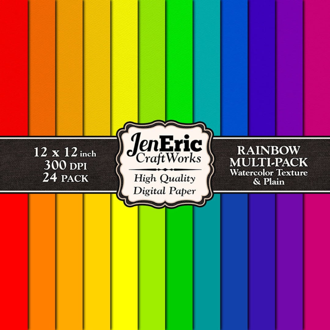 Rainbow Watercolor Digital Paper Pack, Cardstock Texture (digital ...
