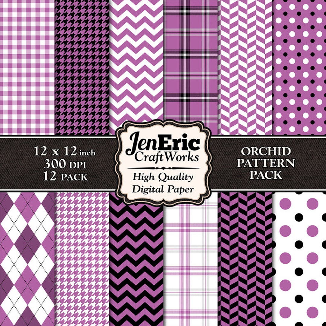 Orchid Purple Digital Paper Pack, Scrapbook Patterns (12x12, 12pk ...