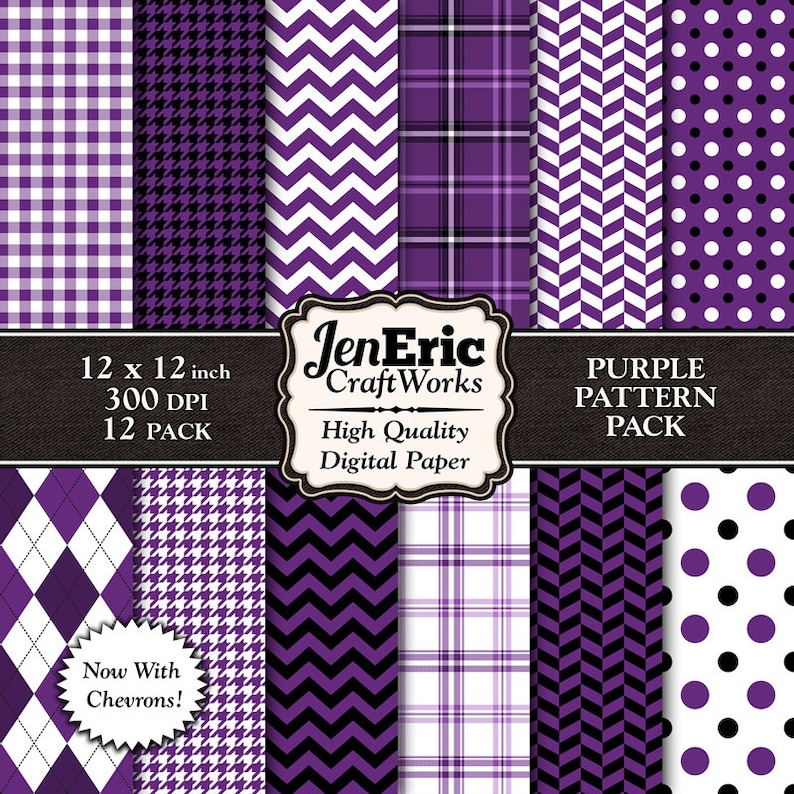 Purple Digital Paper Pack, Printable Purple Patterns, Digital Purple ...