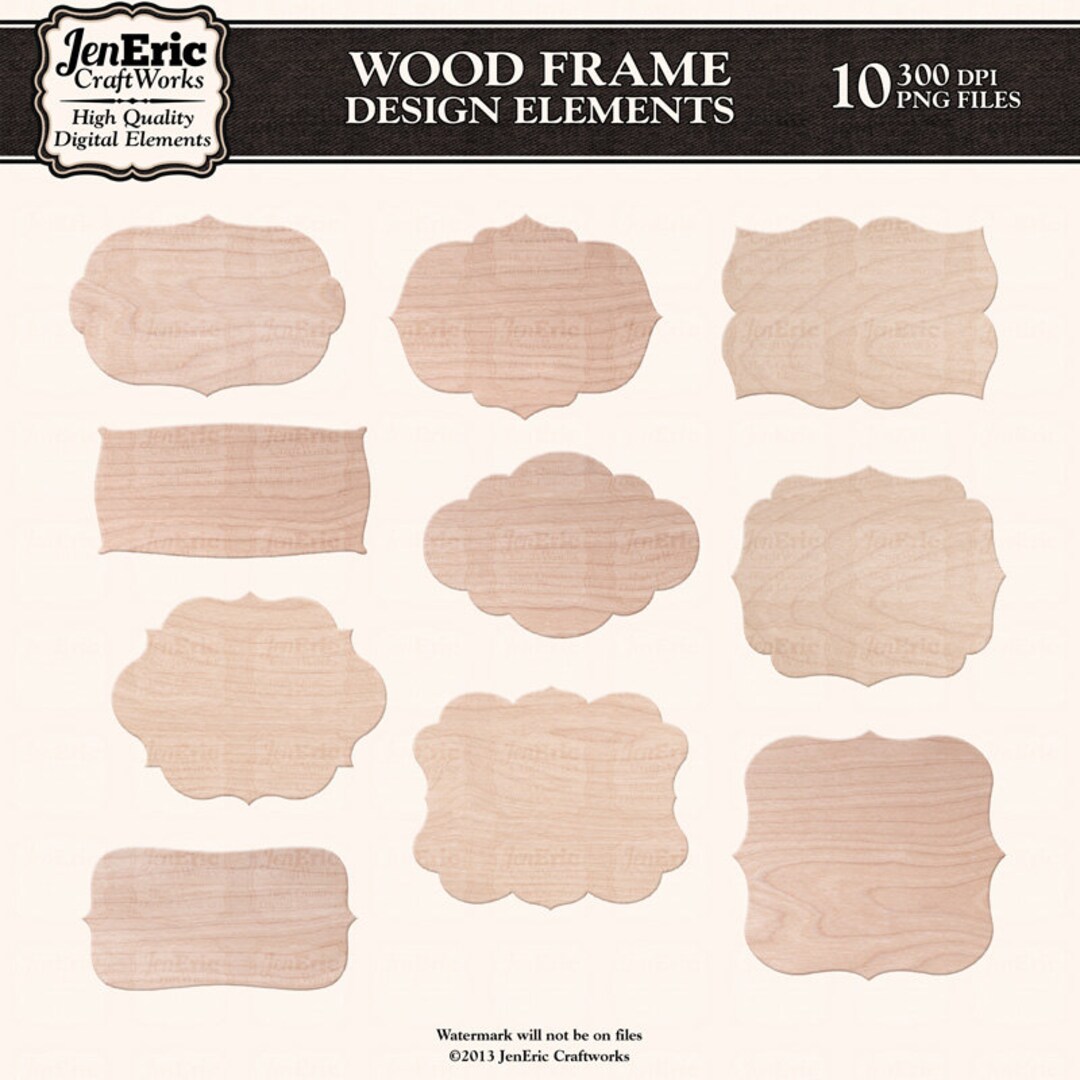 Wood Digital Frame Clip Art Embellishments, Wood Digital Label Frame ...
