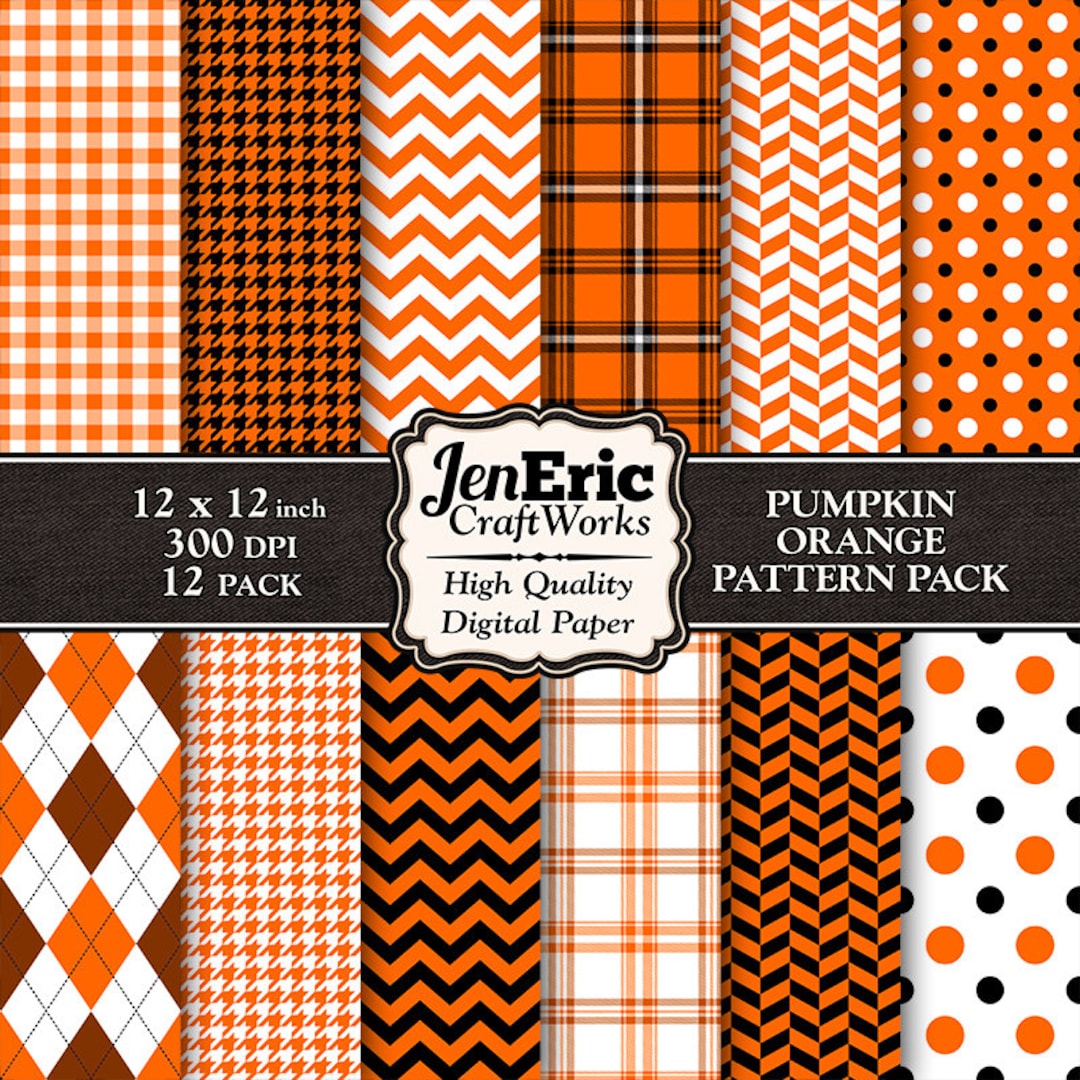 Orange Digital Paper, Halloween Digital Paper Patterns, Autumn Pumpkin ...