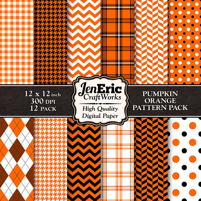 Orange Digital Paper, Halloween Digital Paper Patterns, Autumn Pumpkin ...