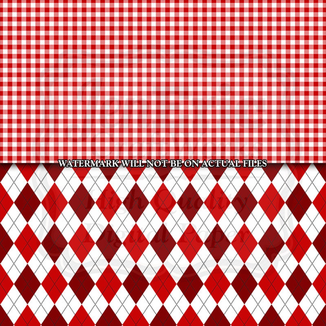 Red Digital Pattern Pack, Printable Red Digital Patterns, Red White ...