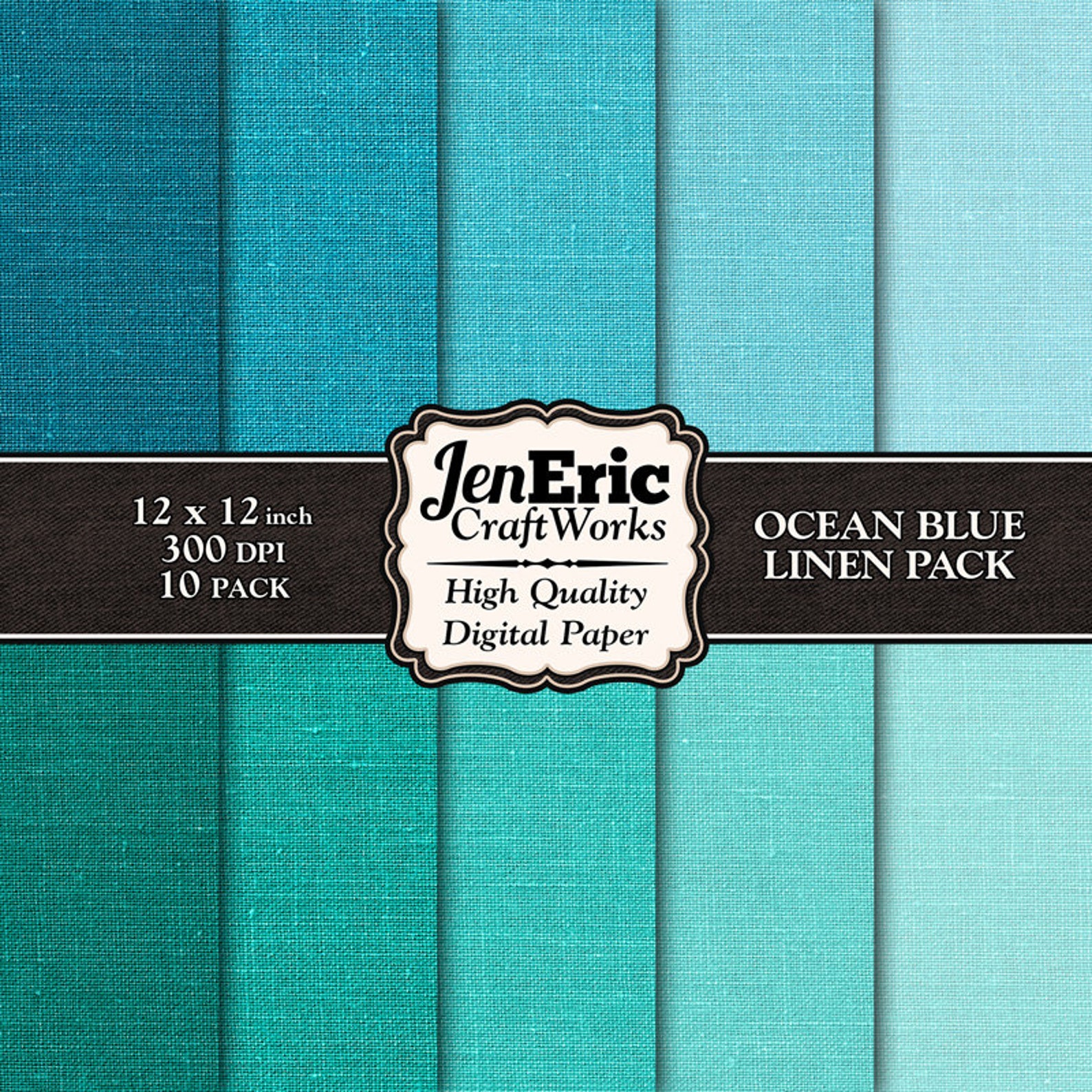 Linen Aqua Teal Blue Ocean Sea Linen Digital Paper Pack Printable ...
