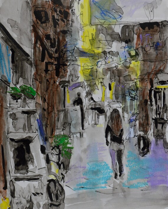 Original Drawing Naples Italy Street Scene Pen and Ink by - Etsy