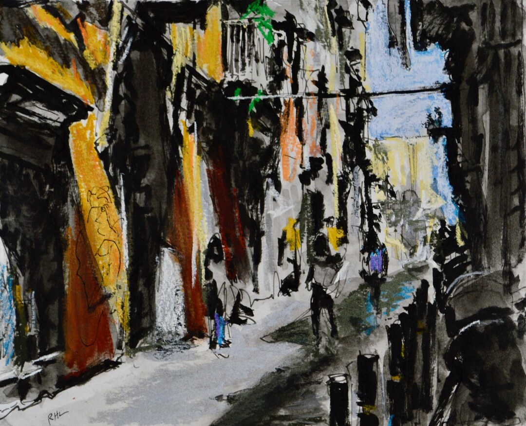 Original Drawing, Naples, Italy, Street Scene, Pen and Ink, by Robert ...