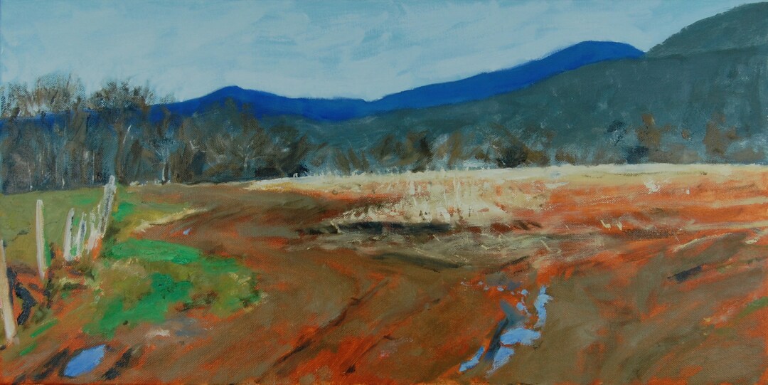 Original Oil Painting, Cornfield, Landscape, Winter, Farm, by Robert ...