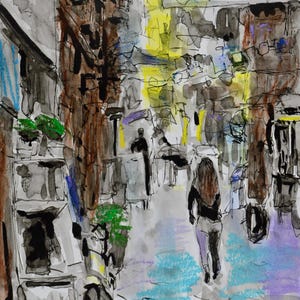Original Drawing, Naples, Italy, Street Scene, Pen and Ink, by Robert ...