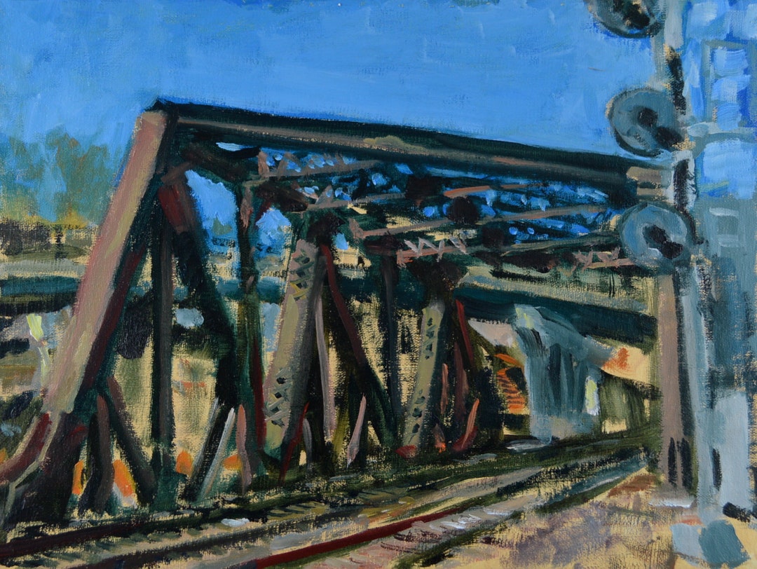Original Oil Painting, Railroad Bridge, Cityscape, North Adams, Plein ...