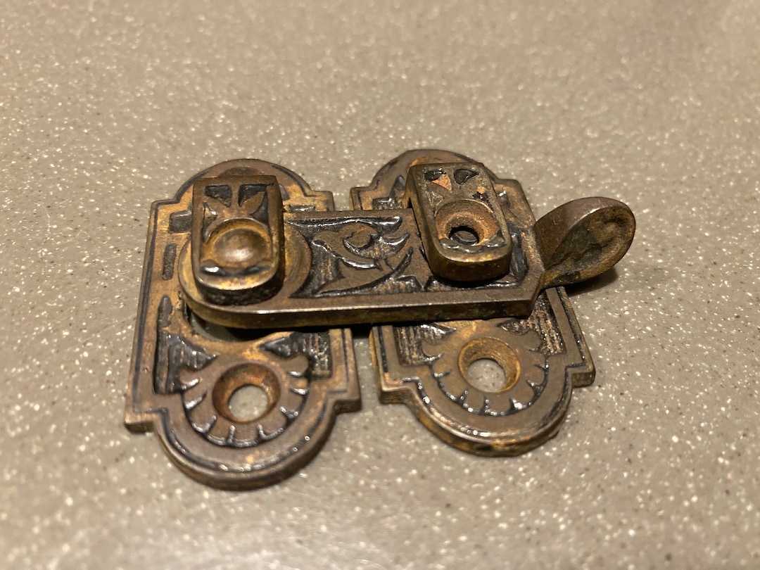 6 Sets of Antique Ornate Victorian Cast Iron Cabinet or Window Latches ...