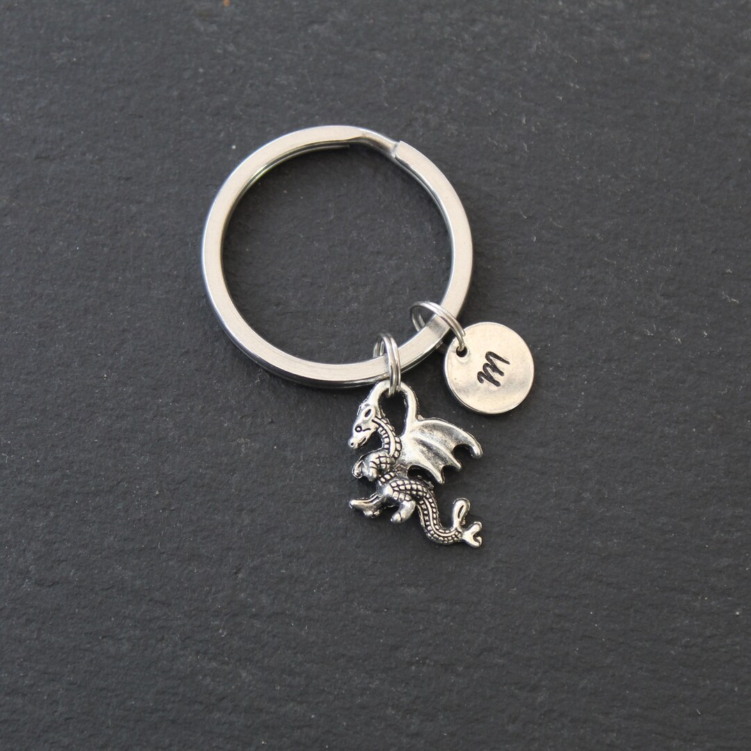 Dragon Key Ring With Optional Hand Stamped Personalised Charm. - Etsy