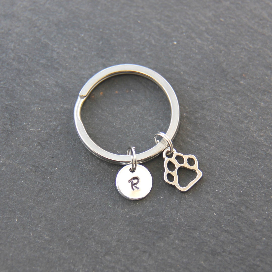 Paw Print Key Ring With Optional Hand Stamped Personalised Charm. - Etsy