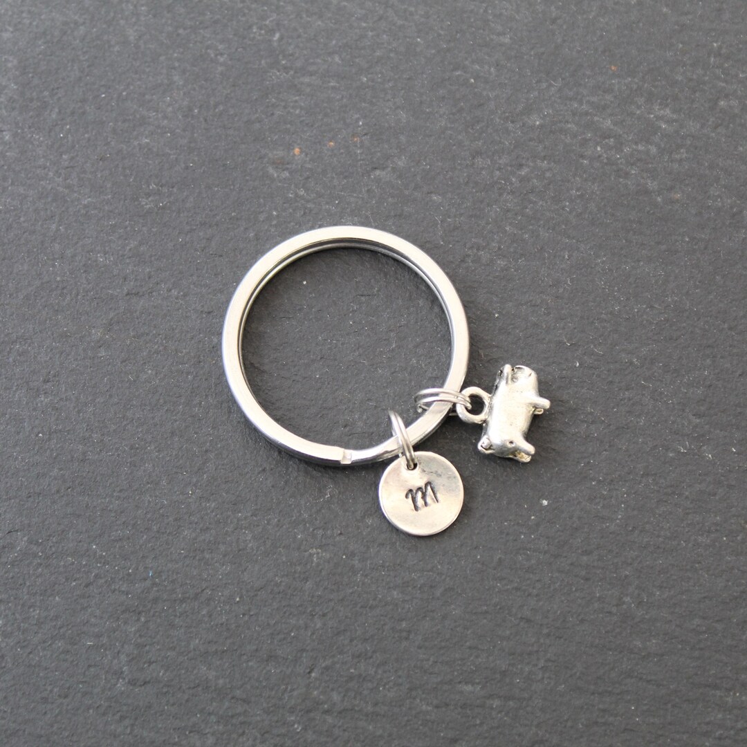 Mini Pig Key Ring With Optional Hand Stamped Personalised Charm. - Etsy