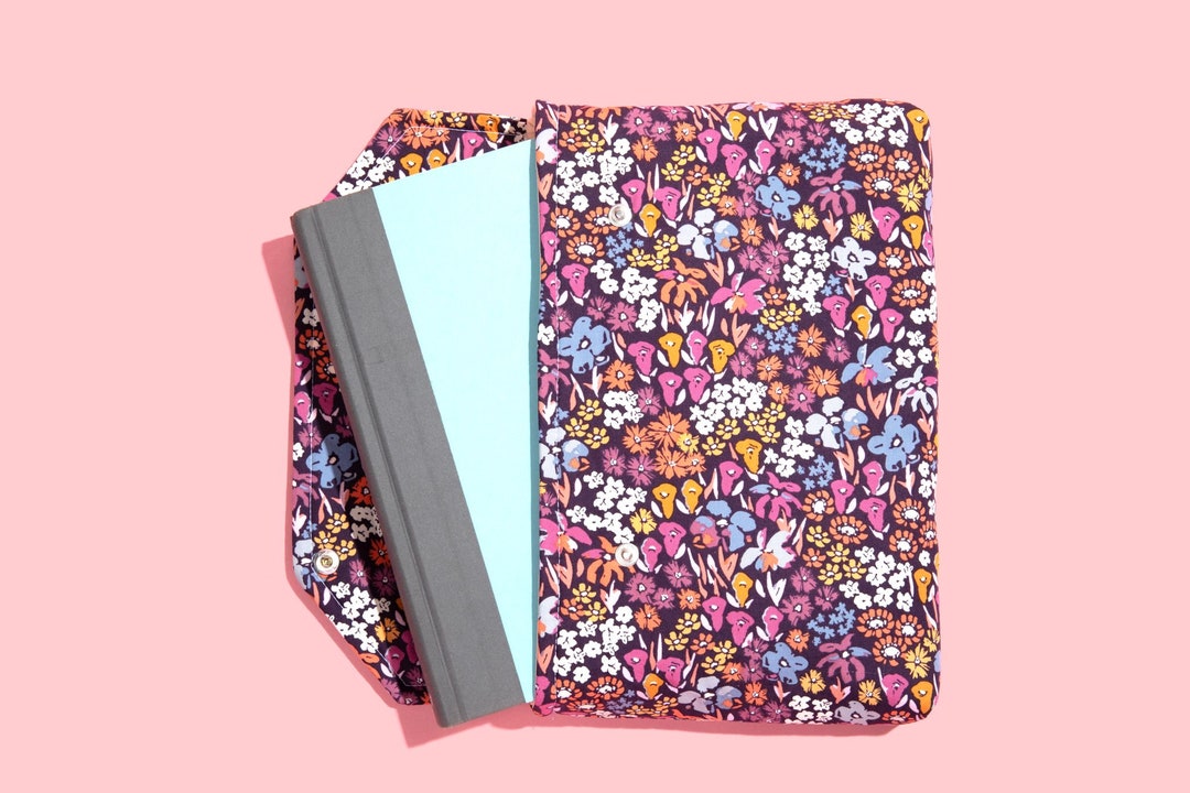 Full Cover Protective Book Sleeve With Snap Closure, Purple Floral ...