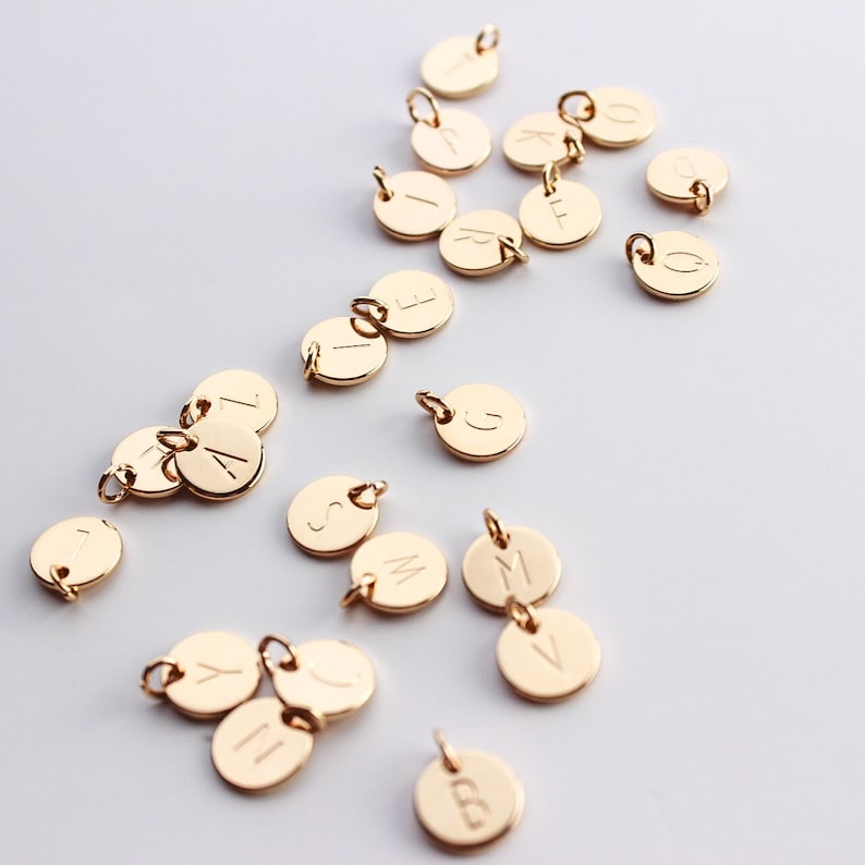 Round Initial Letter Charms, Delicate Engraved Alphabet Initial, Custom ...