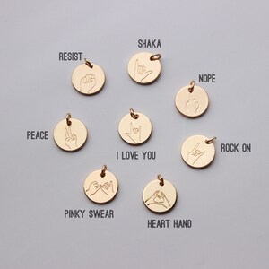 Engraved Hand Gestures Collection, Rock on Charm, Shaka Engraved Charms ...