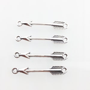 Silver Plated Antique Silver Small Arrow Connector Charm, Arrow Charm ...