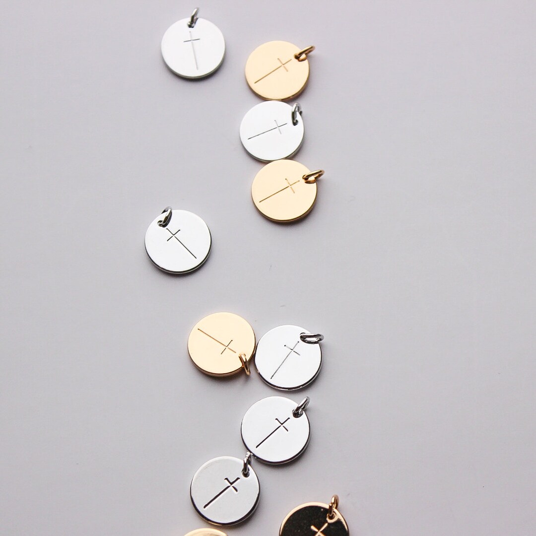 Engraved Cross Charm, Modern Thin Cross Faith Medallion, Custom ...
