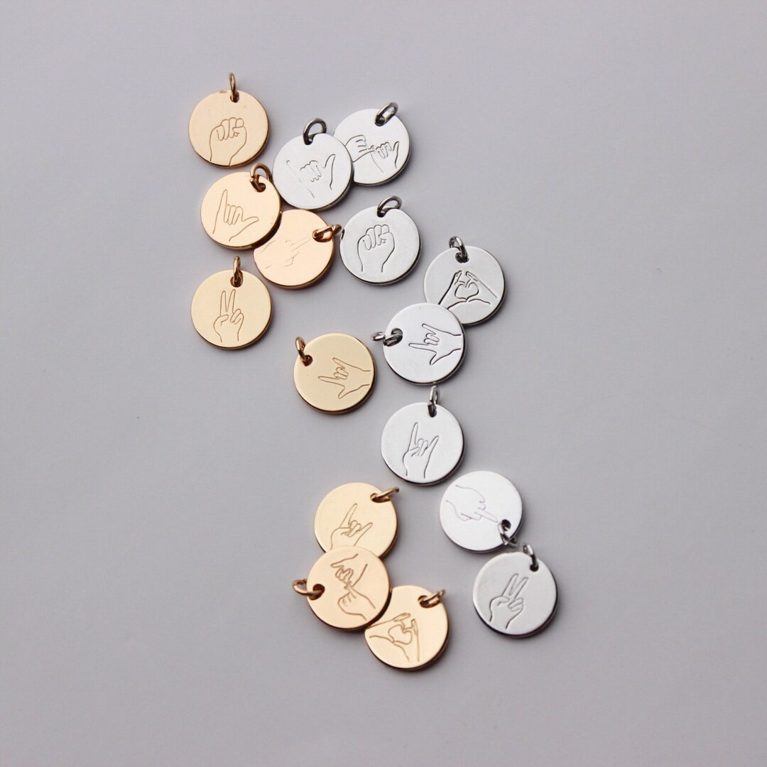 Engraved Hand Gestures Collection, Rock on Charm, Shaka Engraved Charms ...