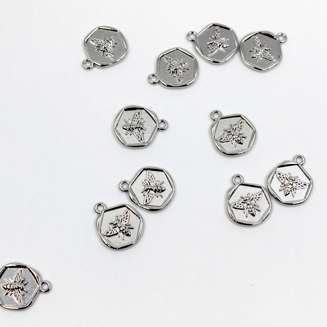 Silver Bee Honeycomb Shaped Medallion Charm Pendant, Bee Hexagon Charm, Bumble Bee Jewelry Charm ...
