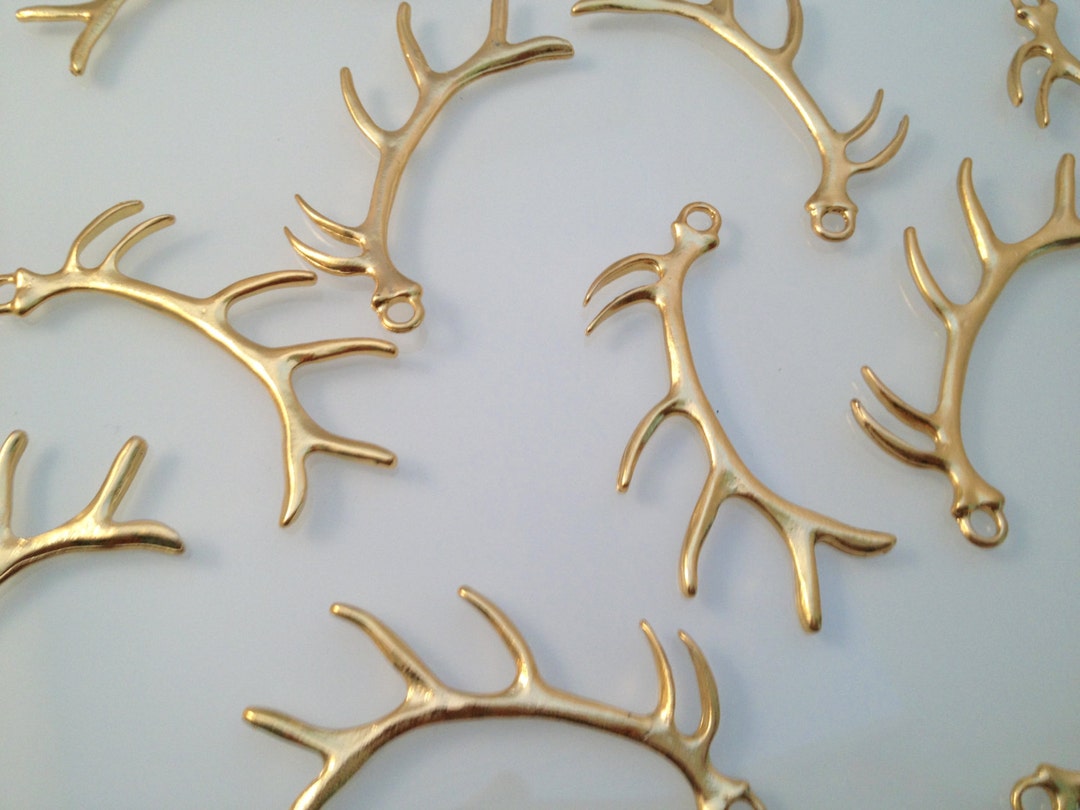 Gold Plated Single Antler Charm, Deer Antler Charm, Long Antler Charm ...