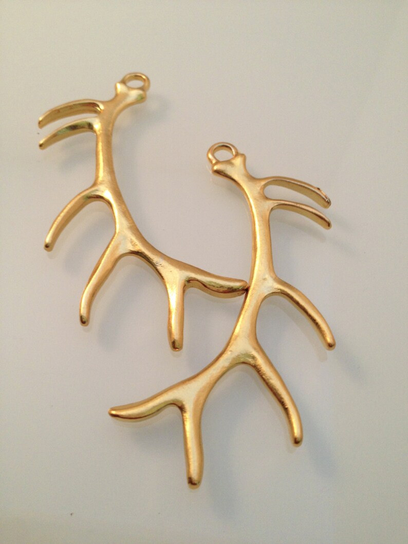 Gold Plated Single Antler Charm, Deer Antler Charm, Long Antler Charm ...