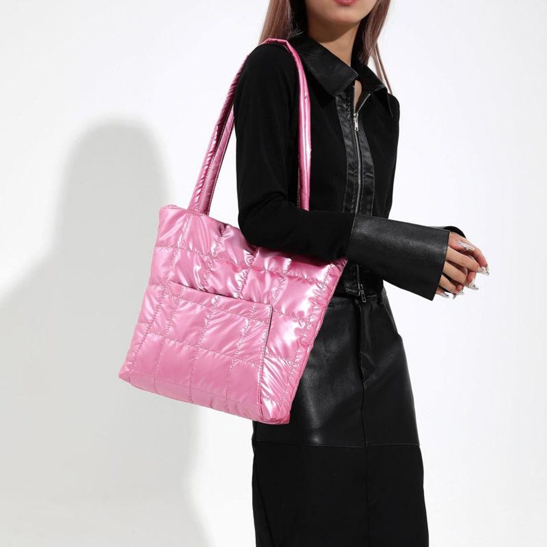 Monogram Quilted Puffer Purse Shoulder Handbag Tote Hand Bag ...