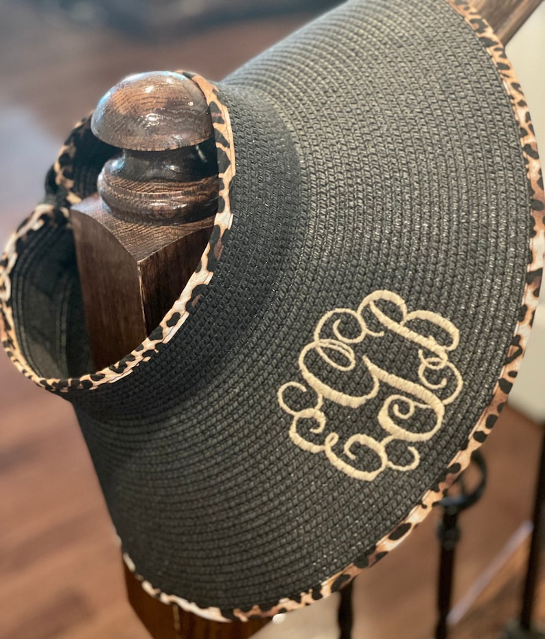 Women's Monogram Leopard Floppy Straw Wide Brimmed Sun Hat Visor Rill ...
