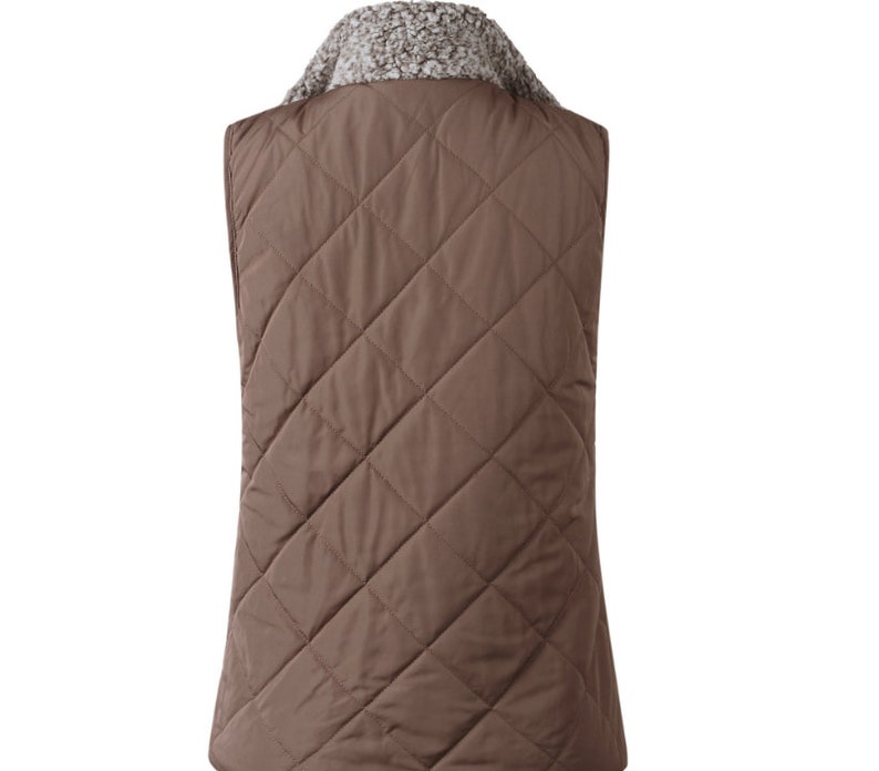 Women's Reversible Sherpa & Leopard Fur Monogram Vest Puffy Quilted ...