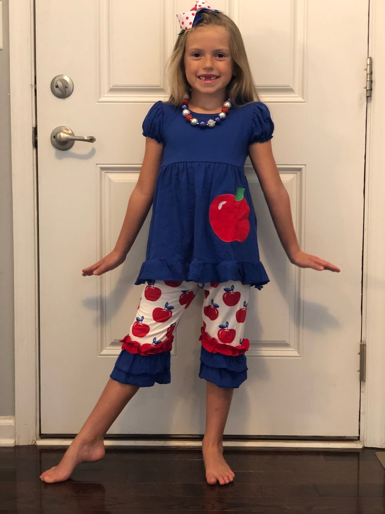 Girls Back to School Apple Outfit Set With Matching Bow and | Etsy