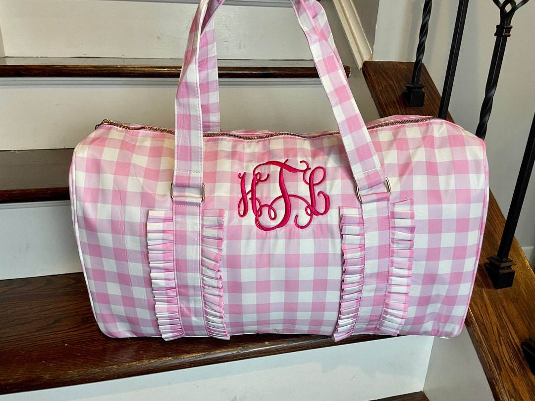 Girls Monogram Ruffle Duffle Overnight Weekender Bag Personalize Custom ...