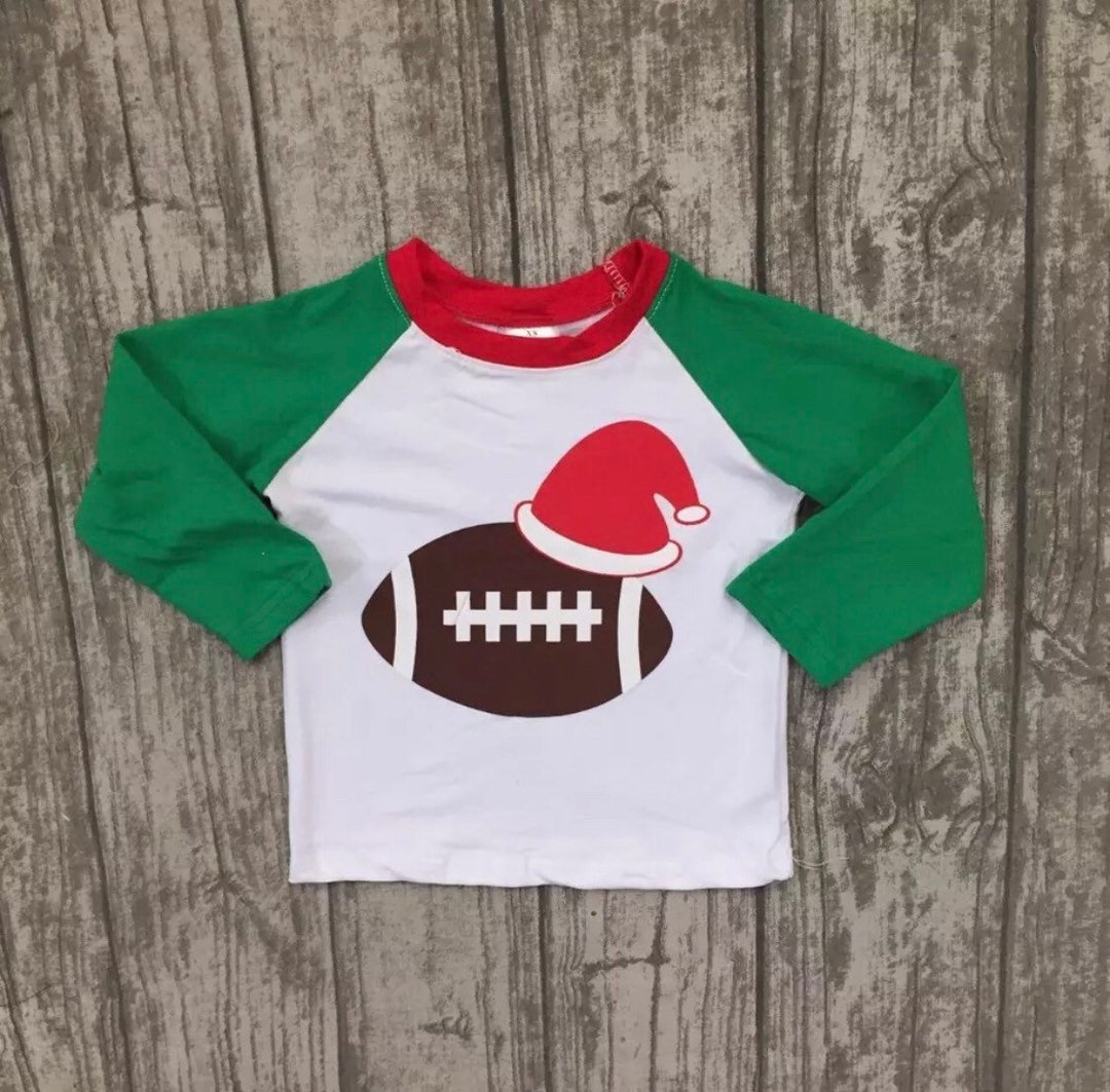 Boys Football Santa Hat Christmas Holiday Raglan Graphic T Shirt Top ...