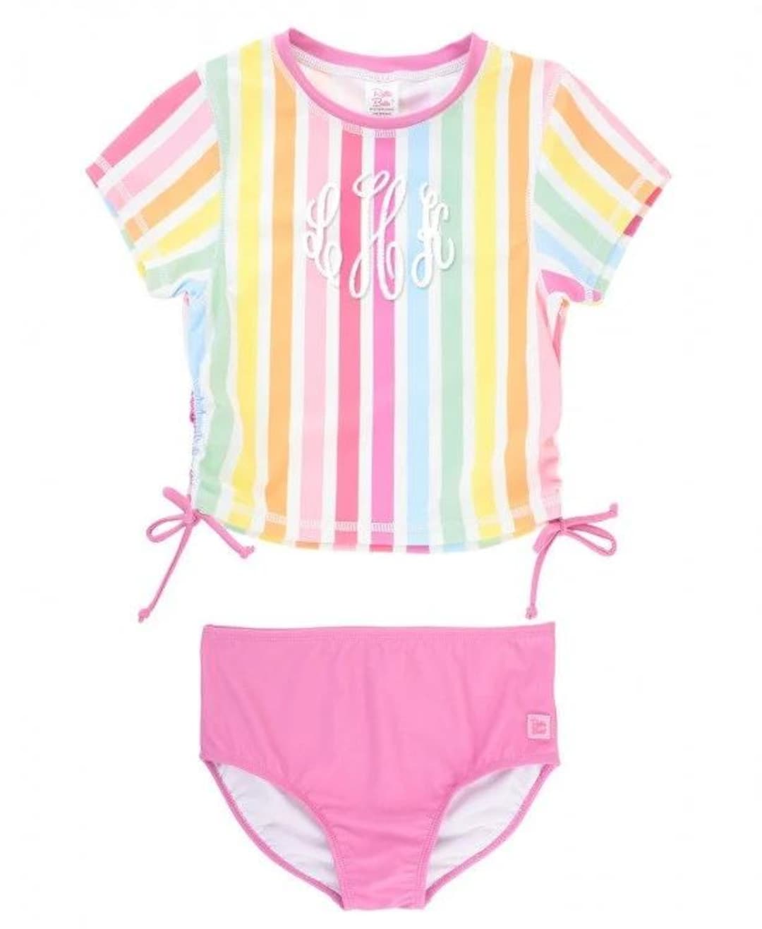 3pc Teen Girl Monogram Rainbow Cropped Short Sleeve Crop Rash Guard ...