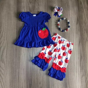 Girls Back to School Apple Outfit Set With Matching Bow and Necklace ...