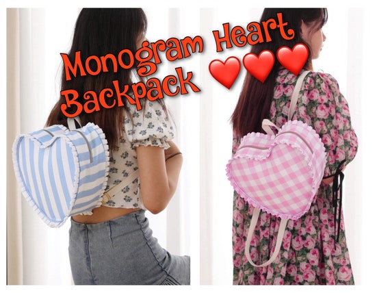 Monogram Heart Shape Backpack Personalize Book Bag Back to - Etsy